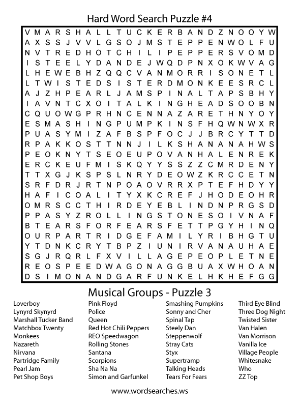 Printable Hard Word Search Puzzles