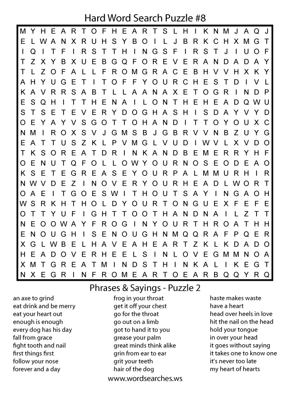 Hard Word Searches Hard Word Search Puzzle Eight